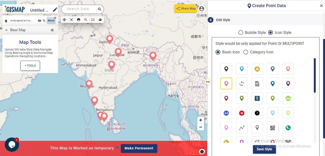 Map habitat locations of endangered animals & keep track of their living