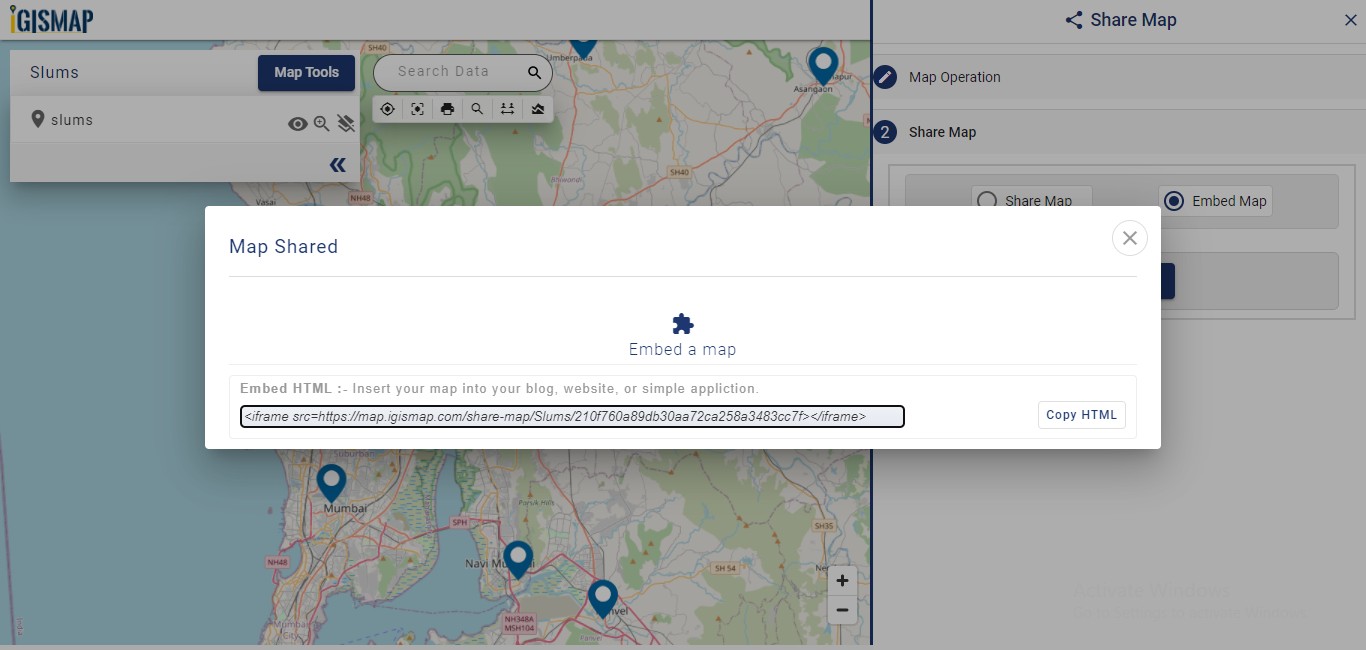 Map the locations of slums and embed the map on your website