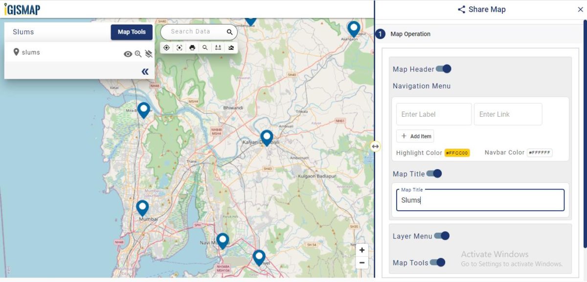 Map the locations of slums and embed the map on your website