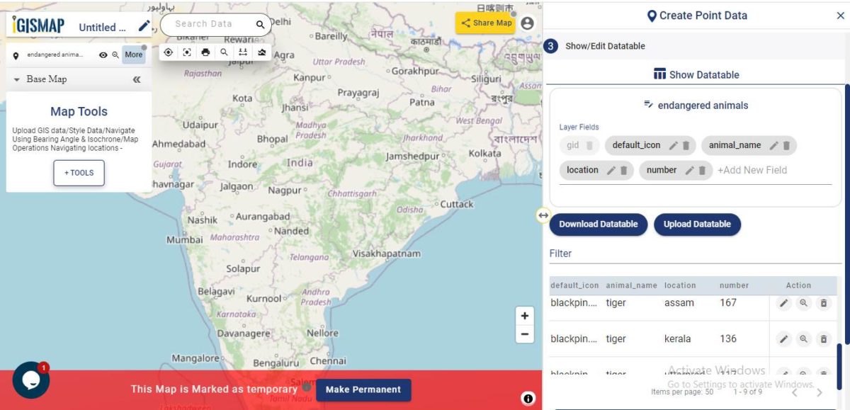 Map habitat locations of endangered animals & keep track of their living