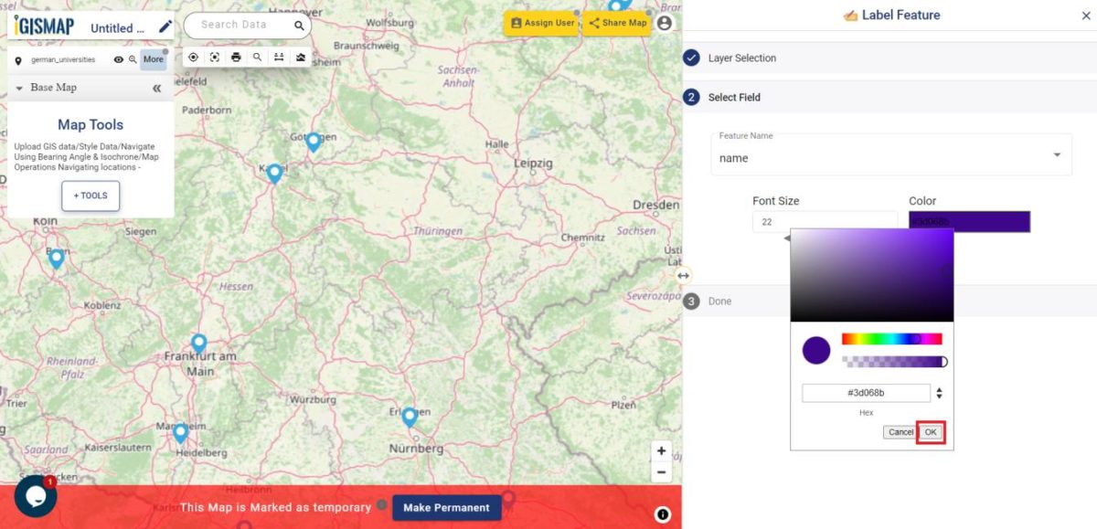 Upload GIS data and label the features - IGISMap Tool
