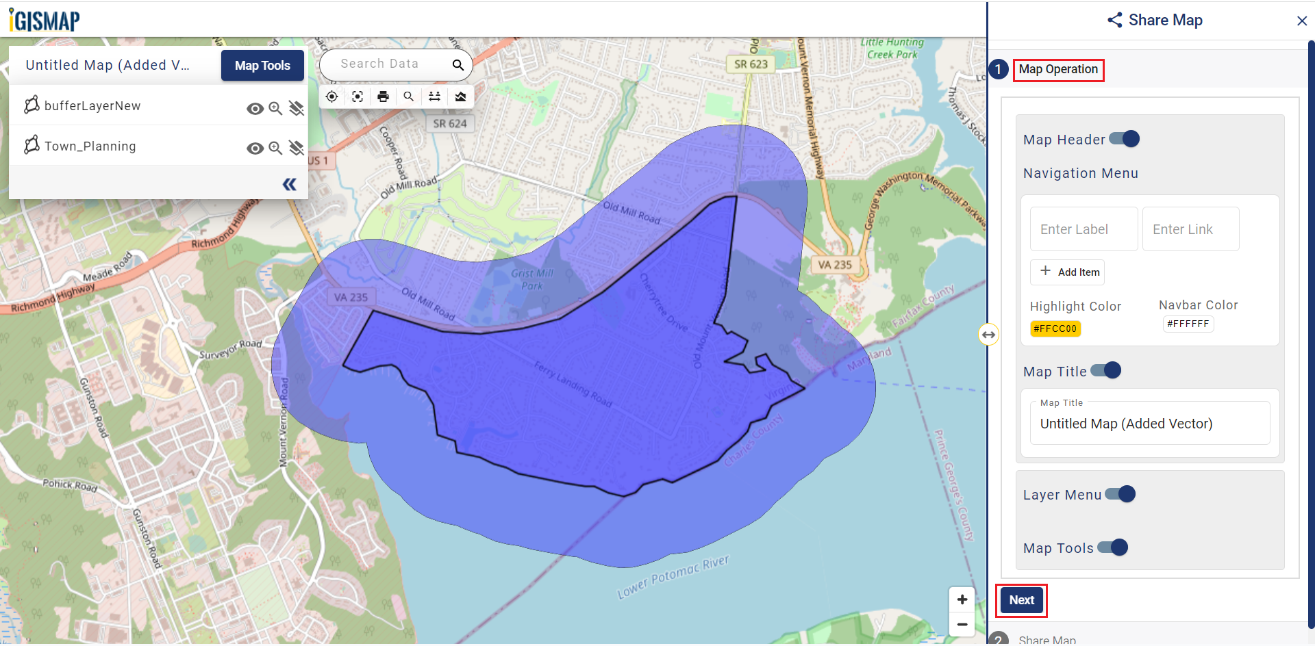 Upload your shapefile and create a buffer layer