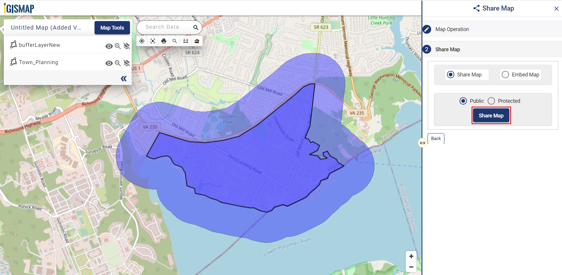 Upload your shapefile and create a buffer layer