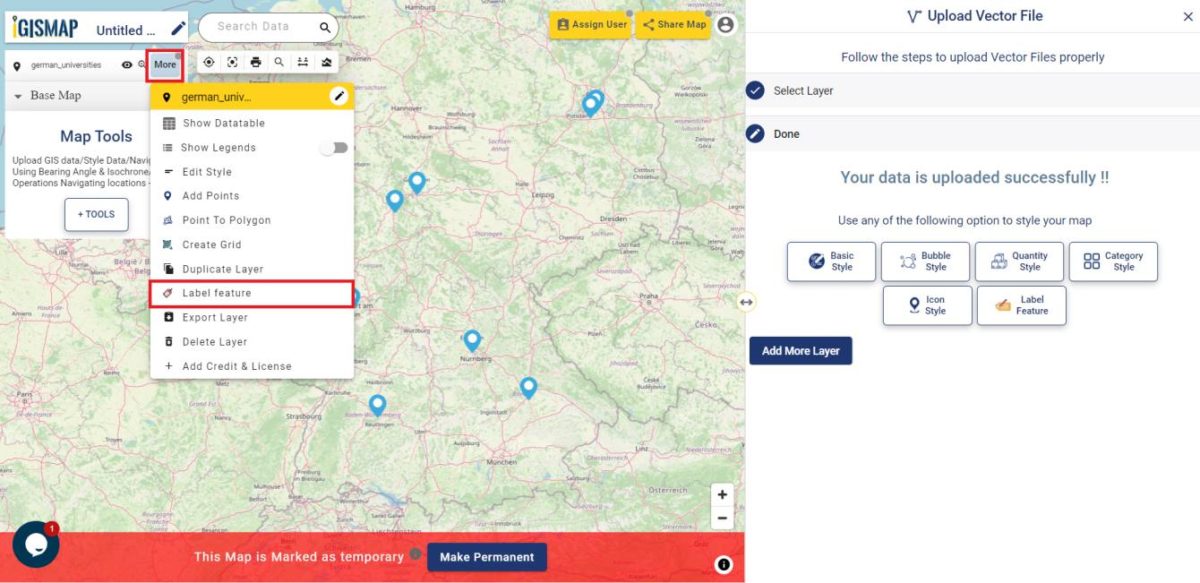Upload GIS data and label the features - IGISMap Tool