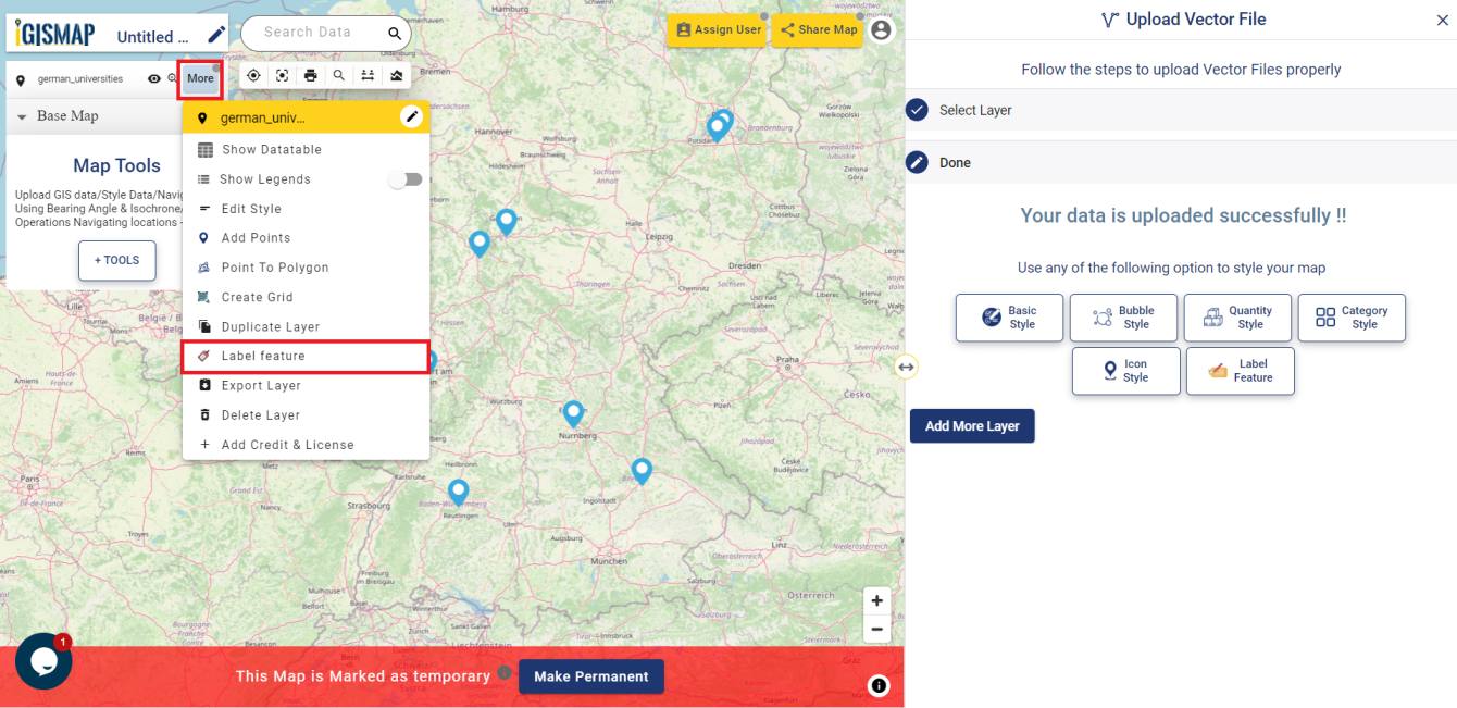 Upload GIS data and label the features - IGISMap Tool