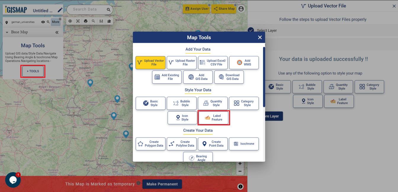 Upload GIS data and label the features - IGISMap Tool