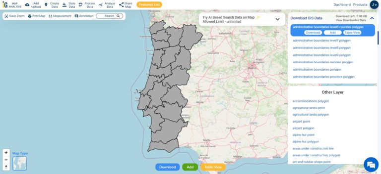 Download Portugal GIS Data Formats- Shp, KML, GeoJSON, CSV.