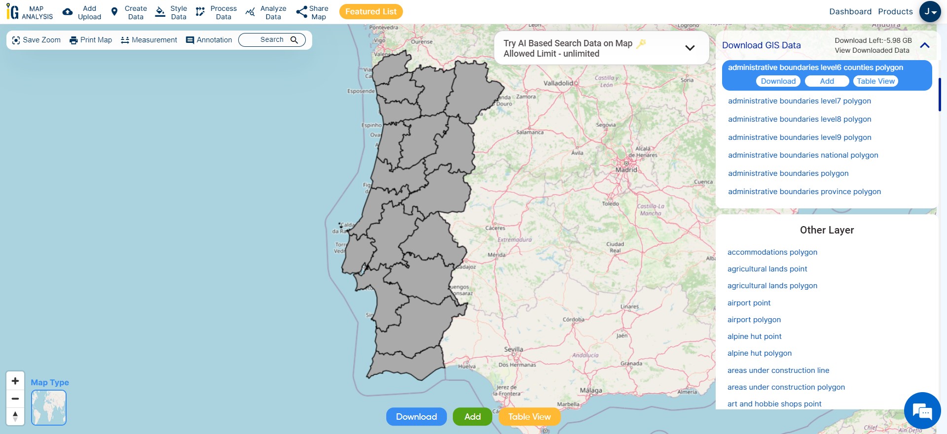 Download Portugal GIS Data Formats- Shp, KML, GeoJSON, CSV.