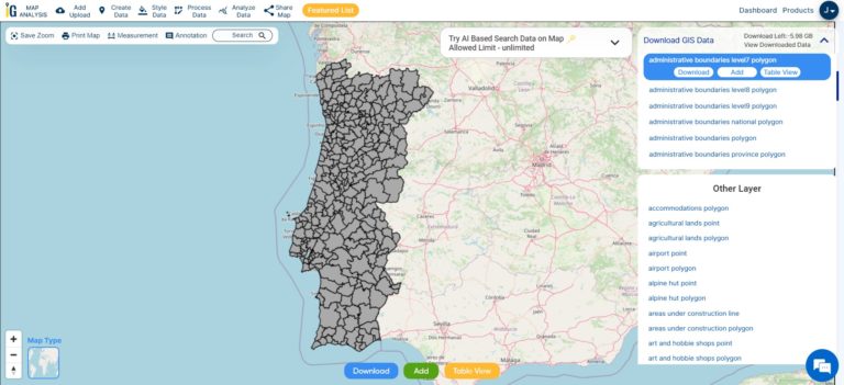 Download Portugal GIS Data Formats- Shp, KML, GeoJSON, CSV.