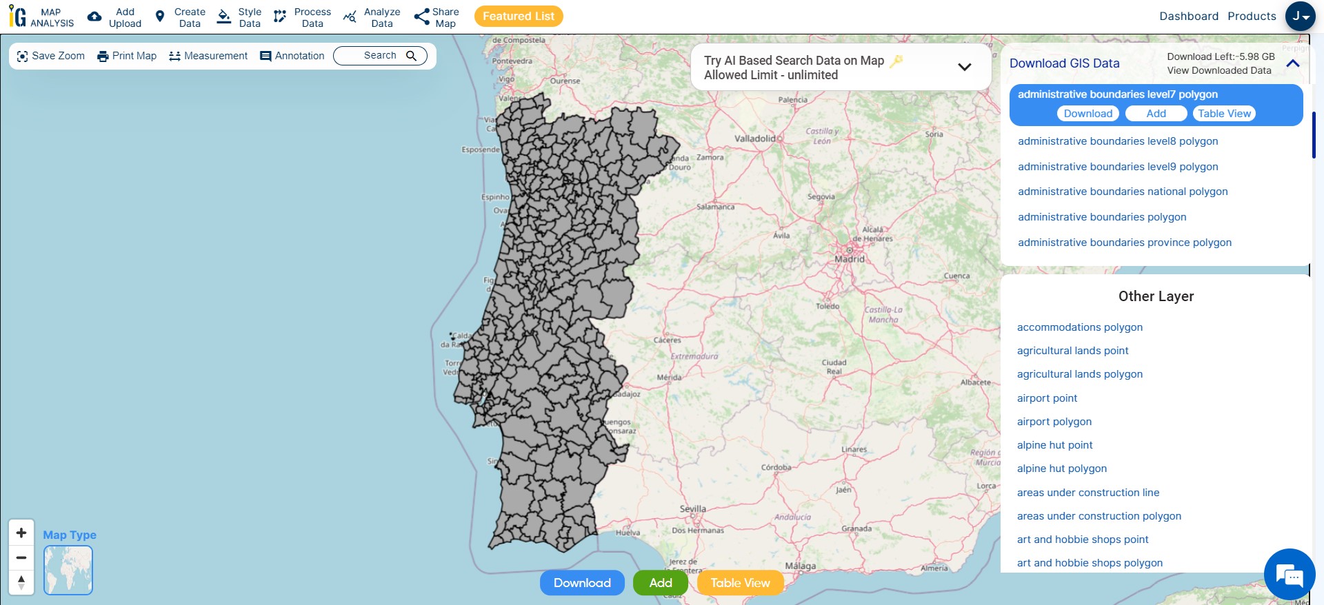 Download Portugal GIS Data Formats- Shp, KML, GeoJSON, CSV.