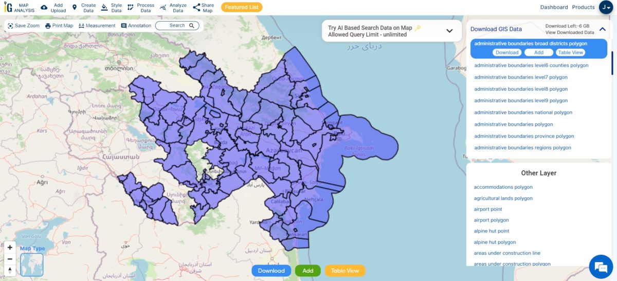 Download Azerbaijan Administrative Boundary - SHP,CSV,GeoJSON