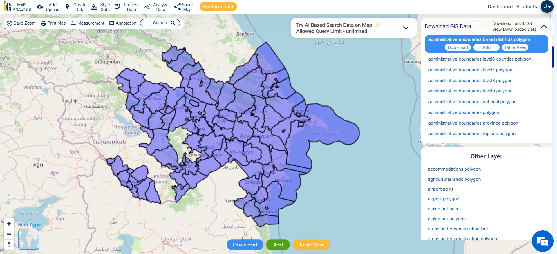 Download Azerbaijan Administrative Boundary - SHP,CSV,GeoJSON