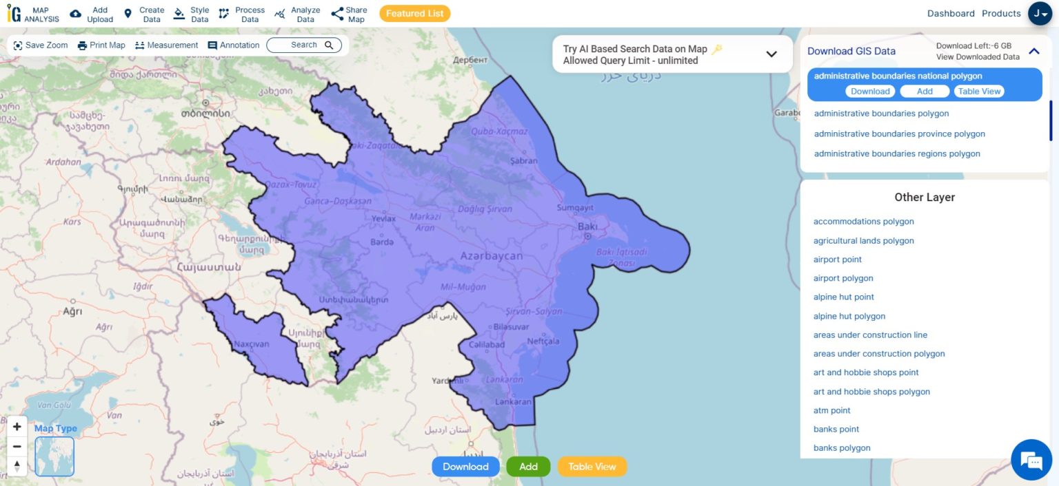 Download Azerbaijan Administrative Boundary - SHP,CSV,GeoJSON