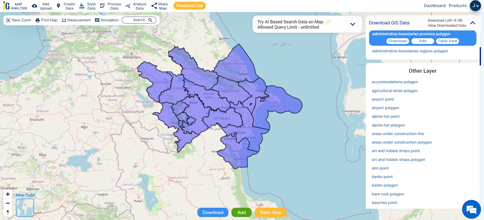 Download Azerbaijan Administrative Boundary - SHP,CSV,GeoJSON