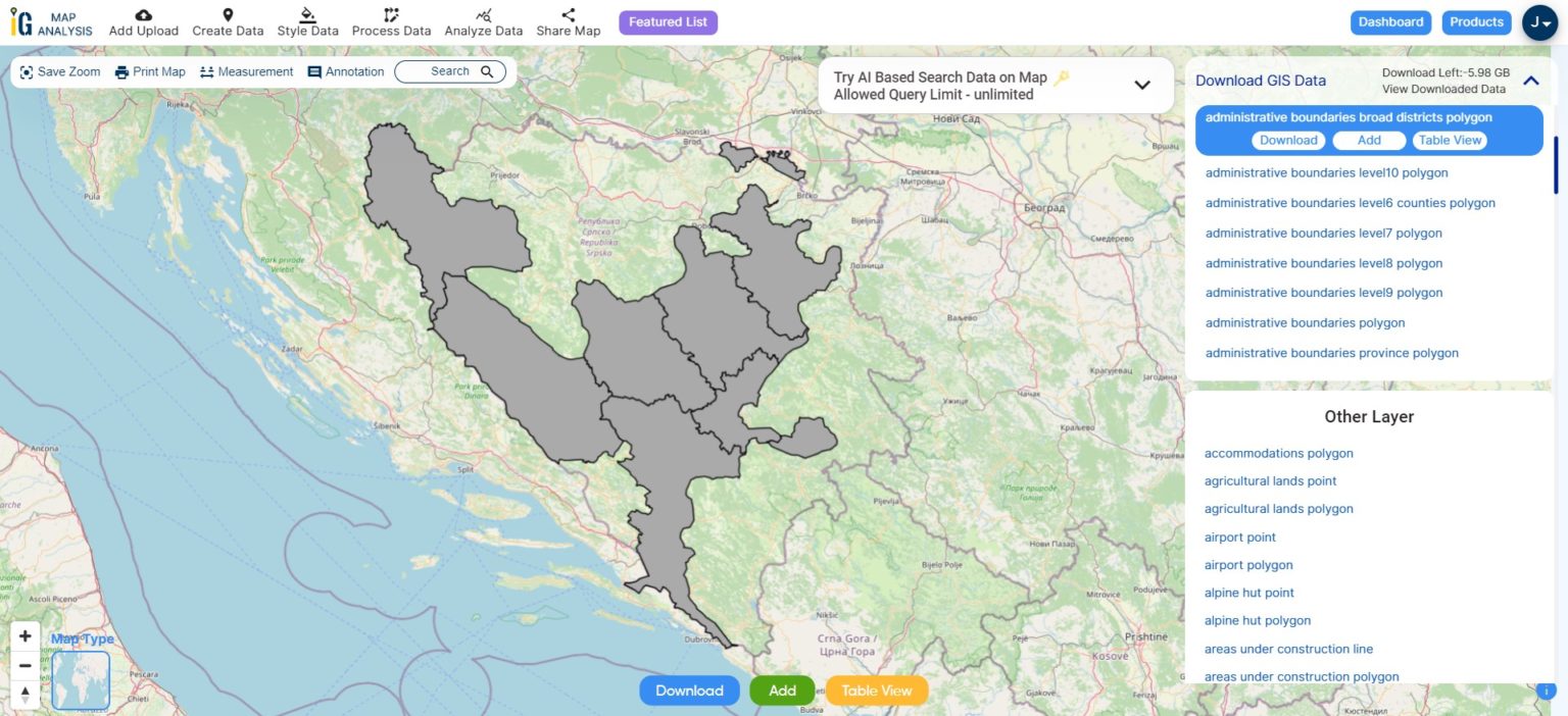 Download Bosnia Herzegovina Administrative Boundary Shapefiles