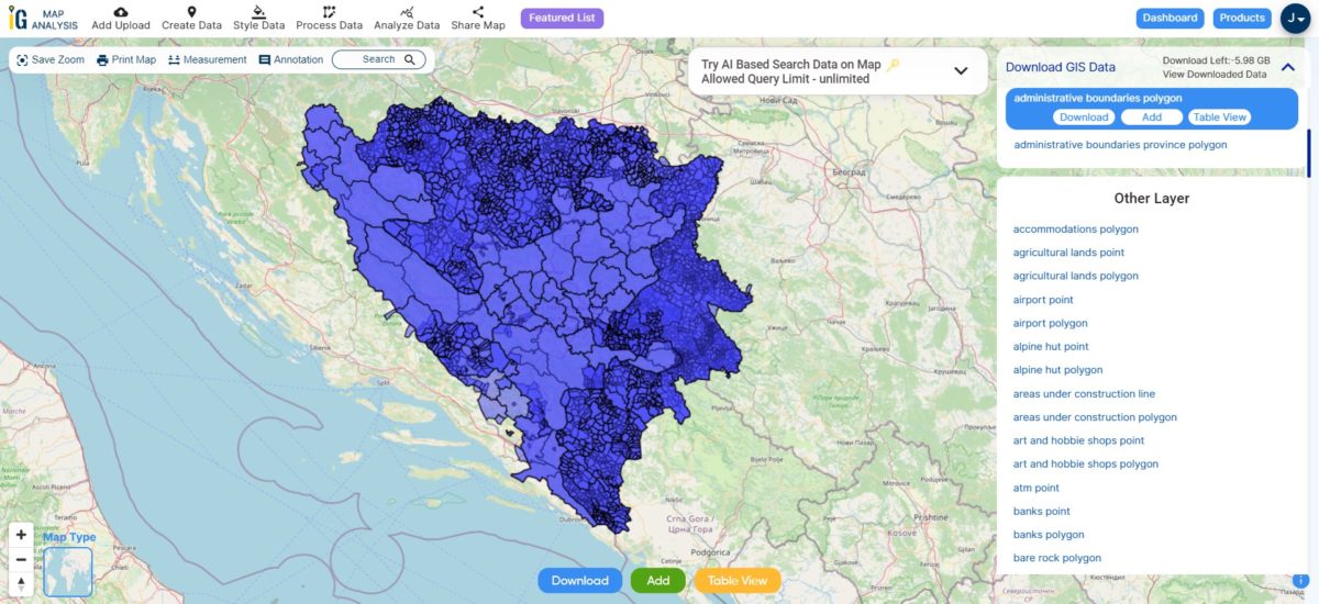 Download Bosnia Herzegovina Administrative Boundary Shapefiles
