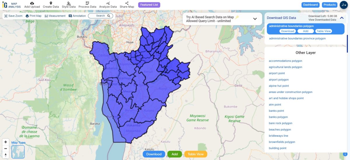 Download Burundi Administrative Boundary Shapefiles