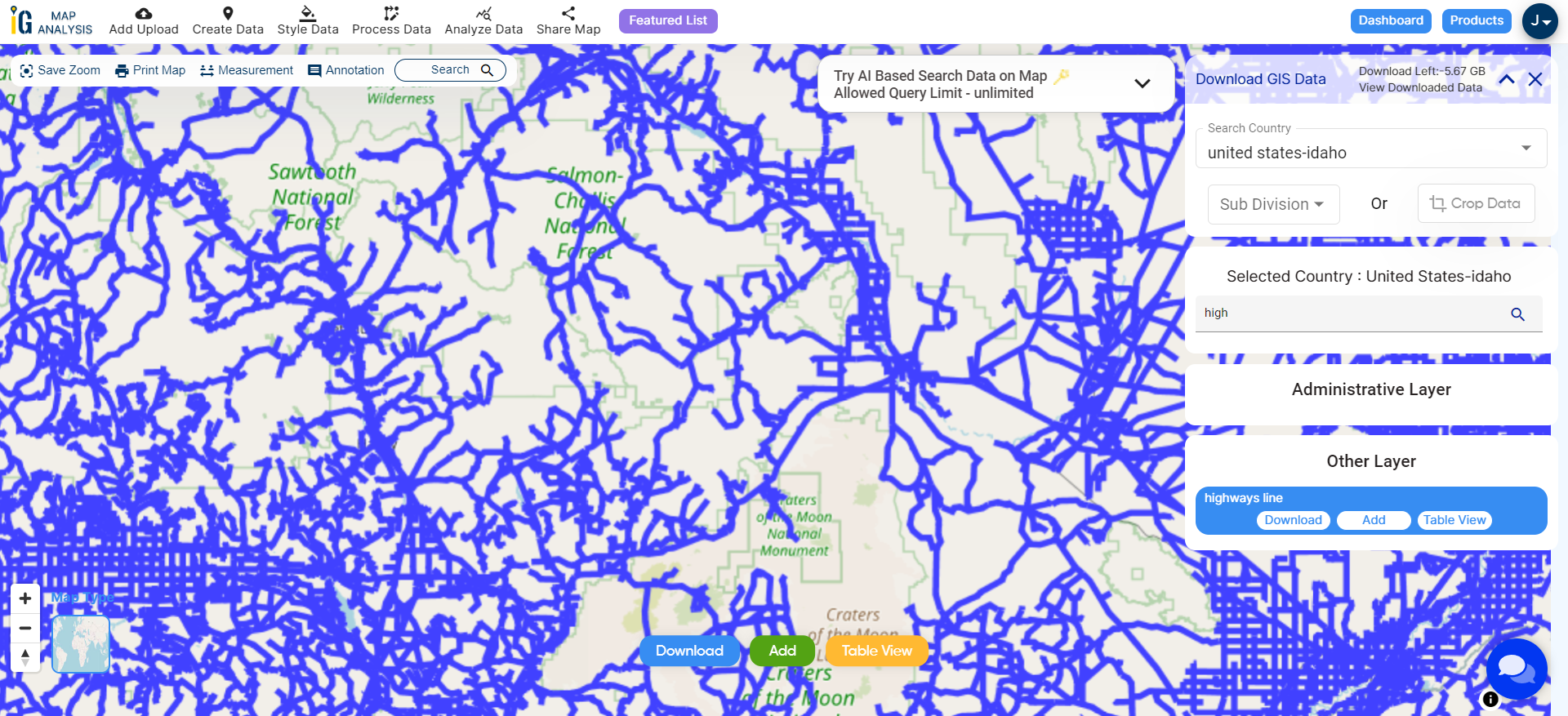 Download United States - Idaho Counties Shapefile, Highway, Railway line