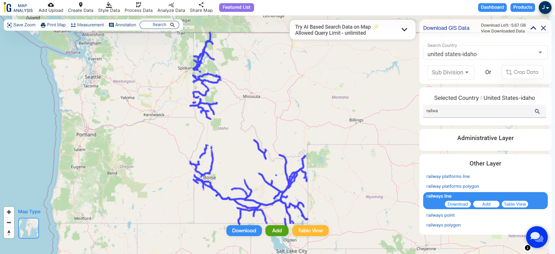 Download United States - Idaho Counties Shapefile, Highway, Railway line