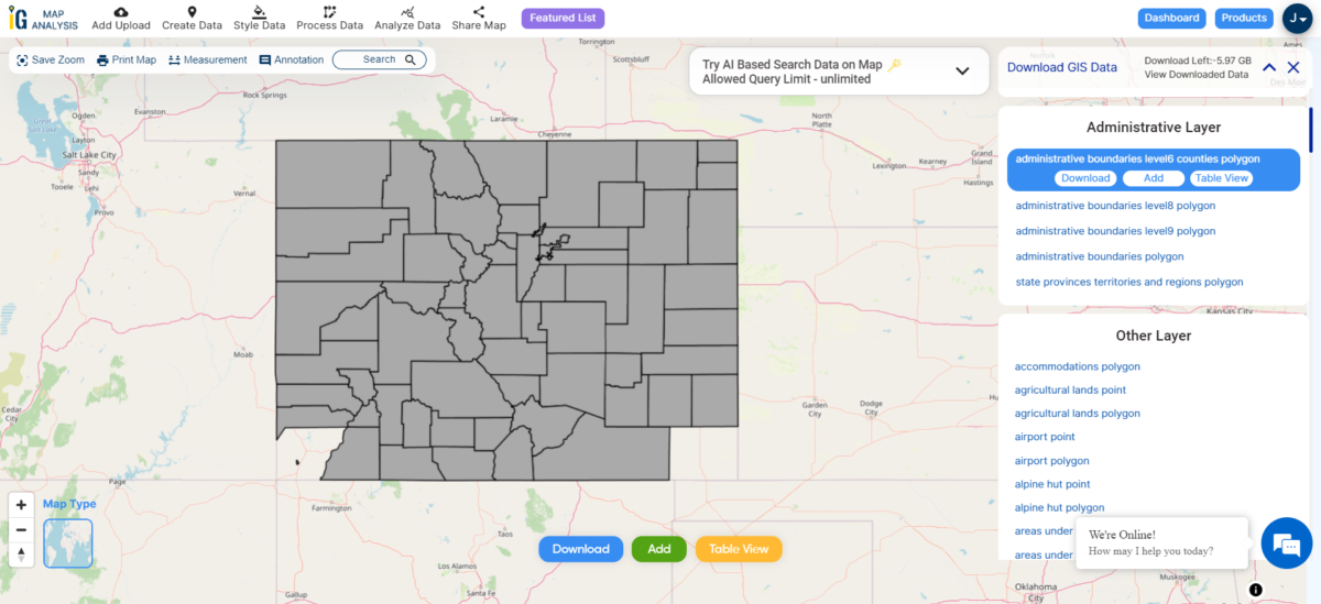 Colorado GIS data - Shapefile, Administrative boundary, polygon, county ...