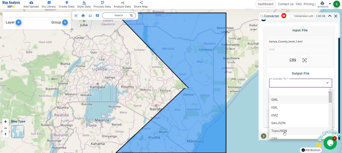 Convert KML to TopoJSON Online