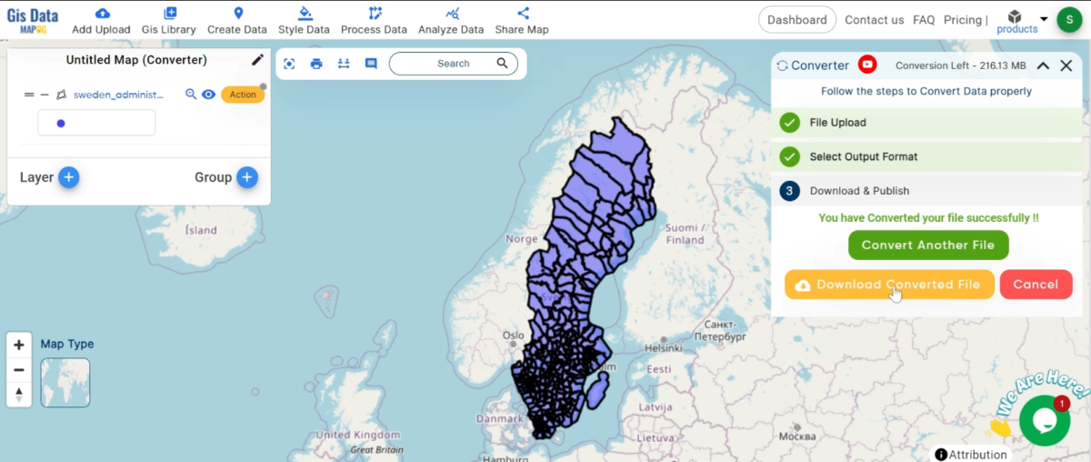 Online GIS Data Conversion KMZ to SQLITE