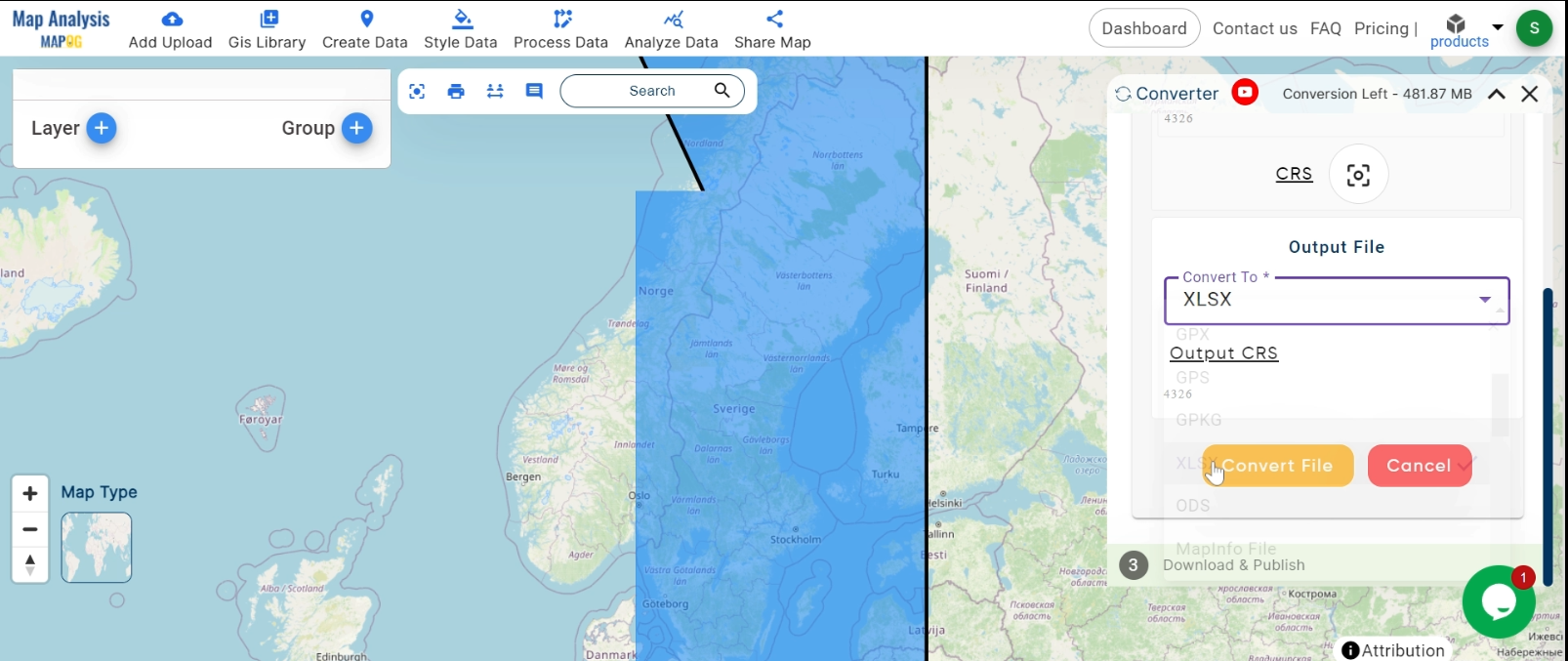 Convert GIS Data ONLINE KMZ to XLSX