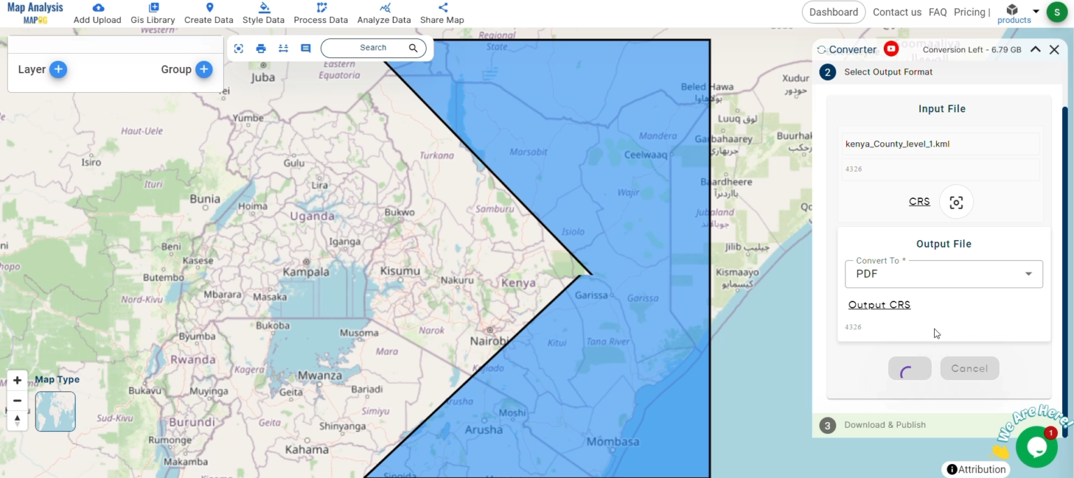 Convert Online Gis data : KML to PDF file