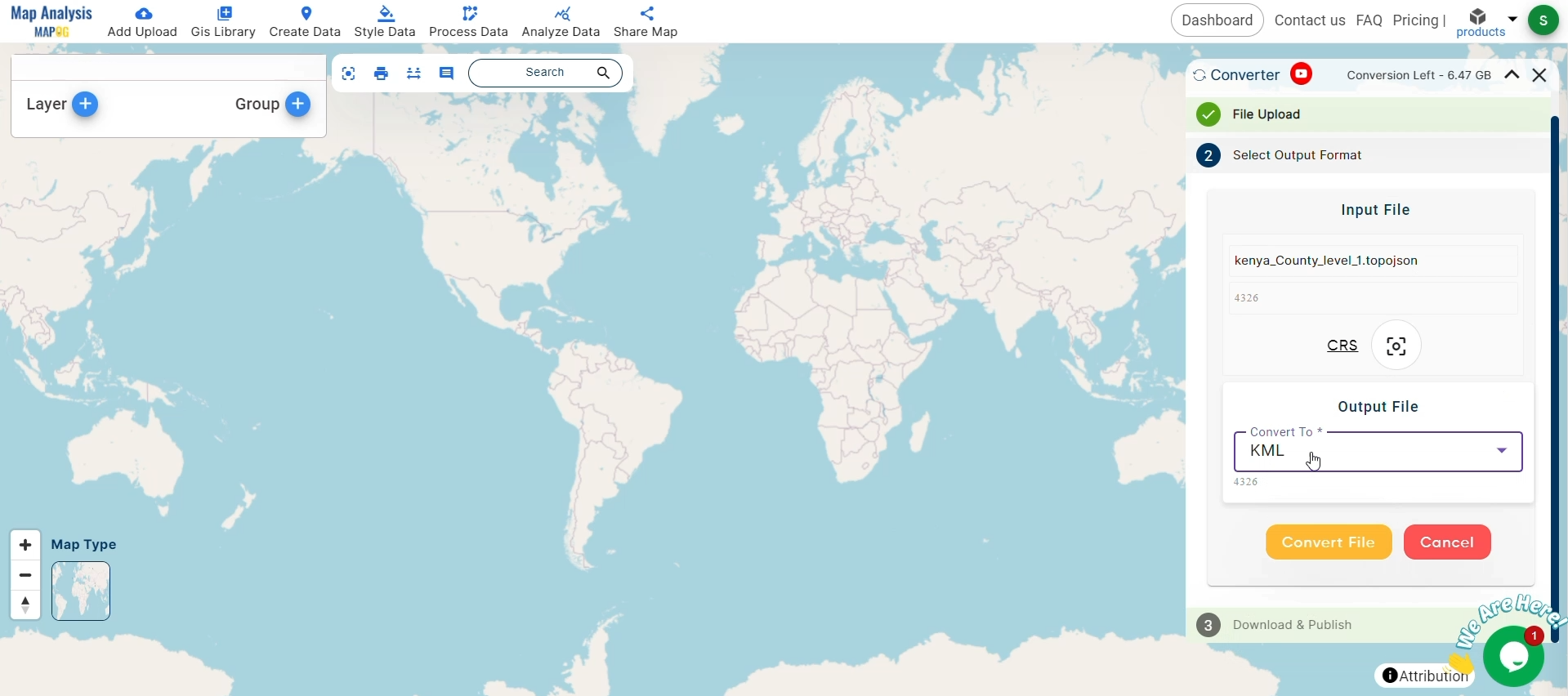 Convert TopoJSON to KML GIS Data Online and download