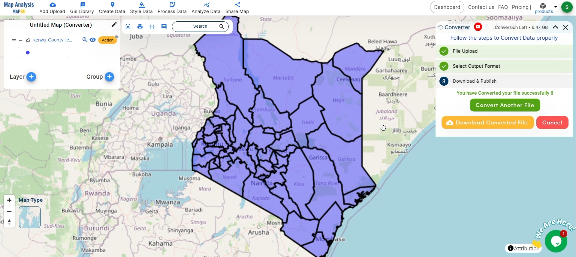 Convert TopoJSON to KML GIS Data Online and download