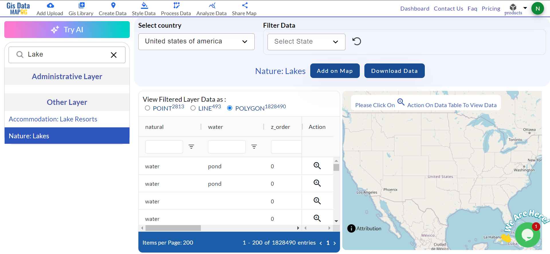 Download Lake Data in Shapefile, KML , GKPG +15 GIS format - Filter and download