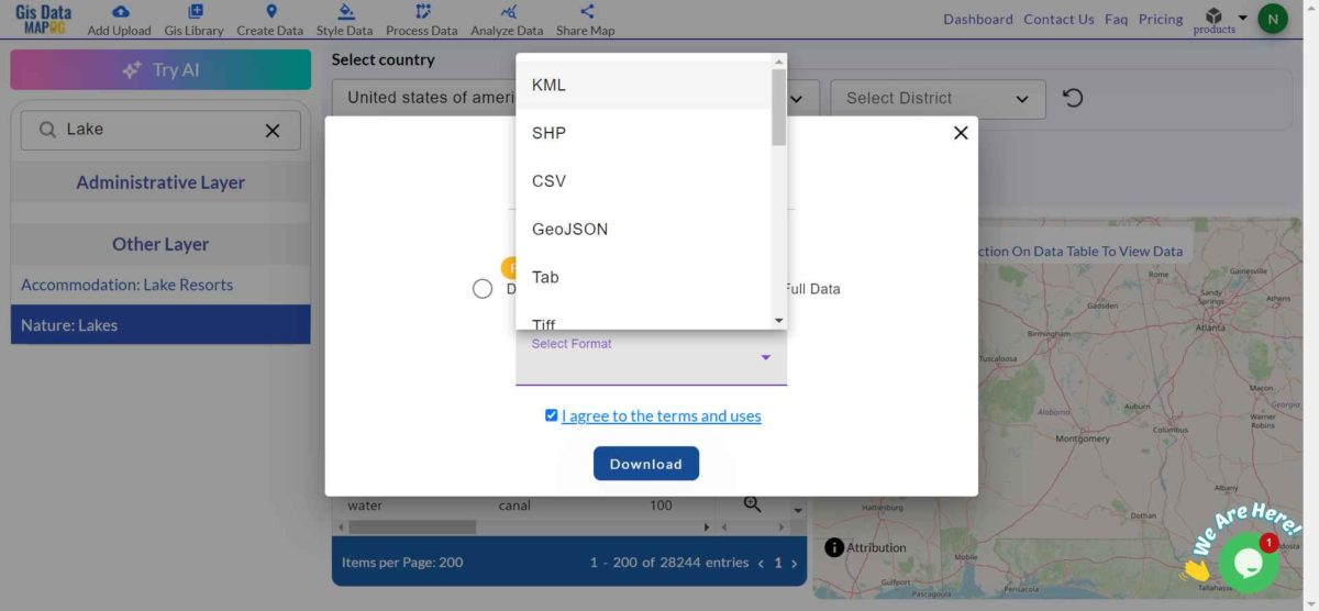Download Lake Data in Shapefile, KML , GKPG +15 GIS format - Filter and ...