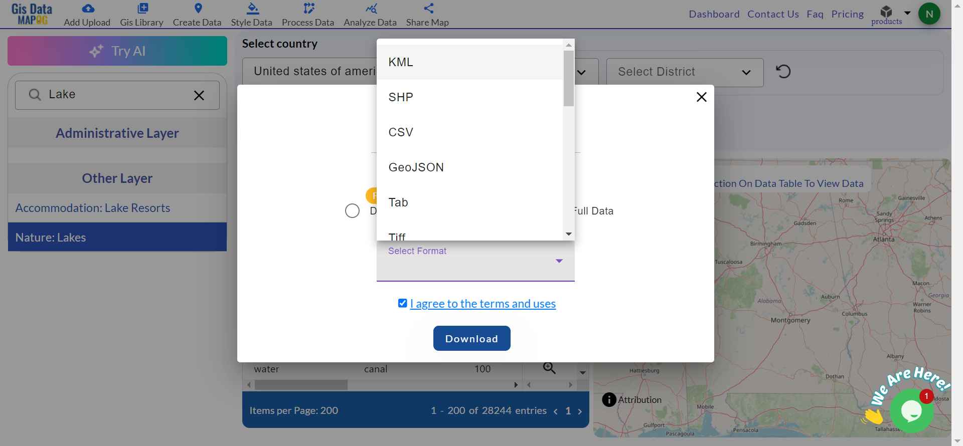 Download Lake Data in Shapefile, KML , GKPG +15 GIS format - Filter and ...