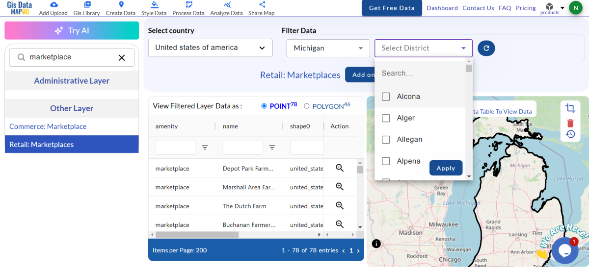 Download Marketplace Data in Shapefile, KML, MID +15 GIS Formats