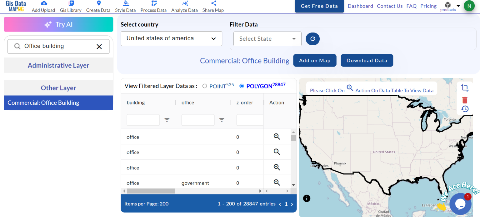 Download Office Building Data in Shapefile, KML, MID +15 GIS Formats