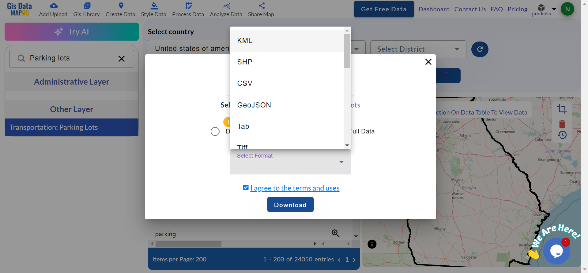 Download Parking Lots Data in Shapefile, KML, MID +15 GIS Formats Using GIS Data by MAPOG