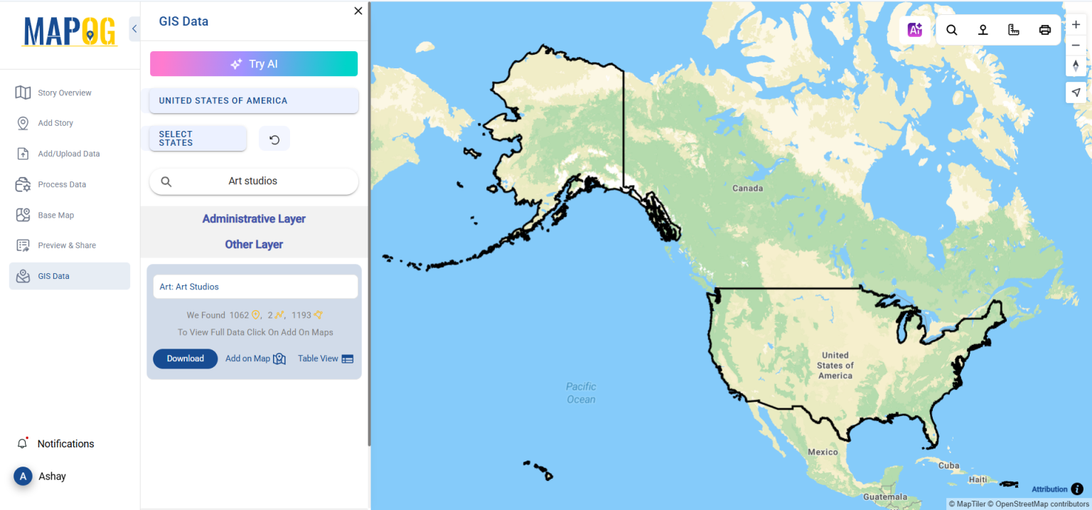 Download Art studios GIS Data in Shapefile, KML, MID or in different gis formats