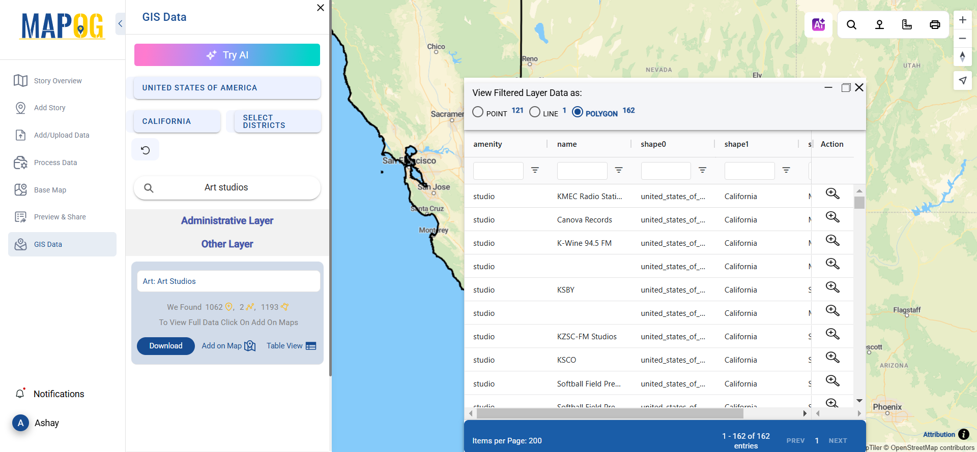 Download Art studios GIS Data in Shapefile, KML, MID or in different gis formats
