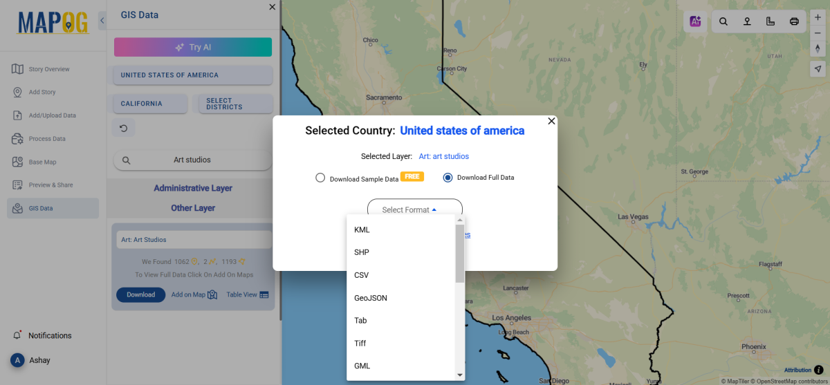 Download Art studios GIS Data in Shapefile, KML, MID or in different ...