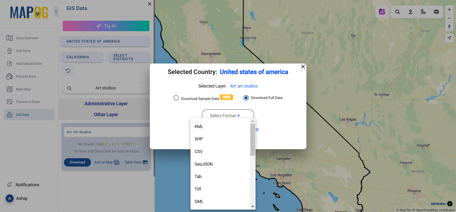 Download Art studios GIS Data in Shapefile, KML, MID or in different gis formats