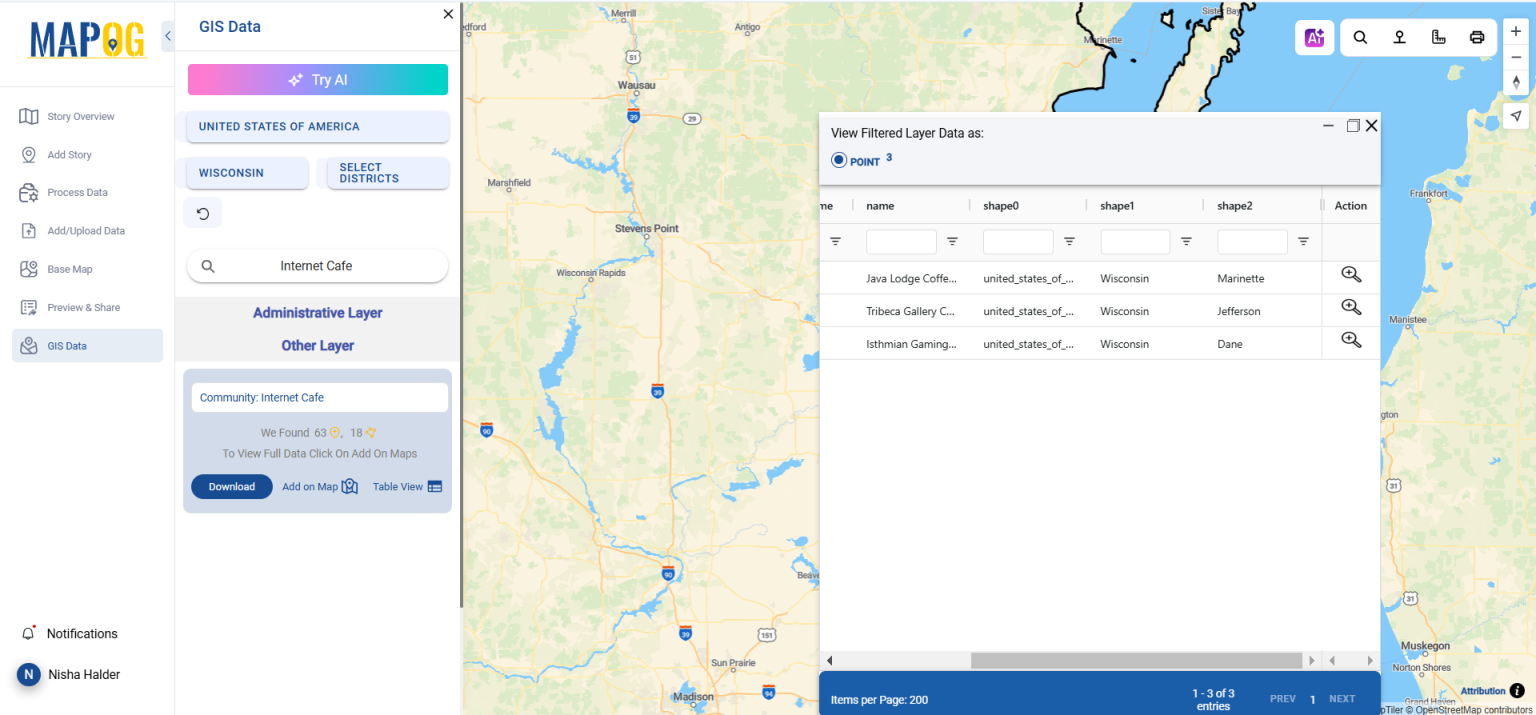 Download Internet Cafe Data in Shapefile, KML, MID +15 GIS Formats Using GIS Data by MAPOG