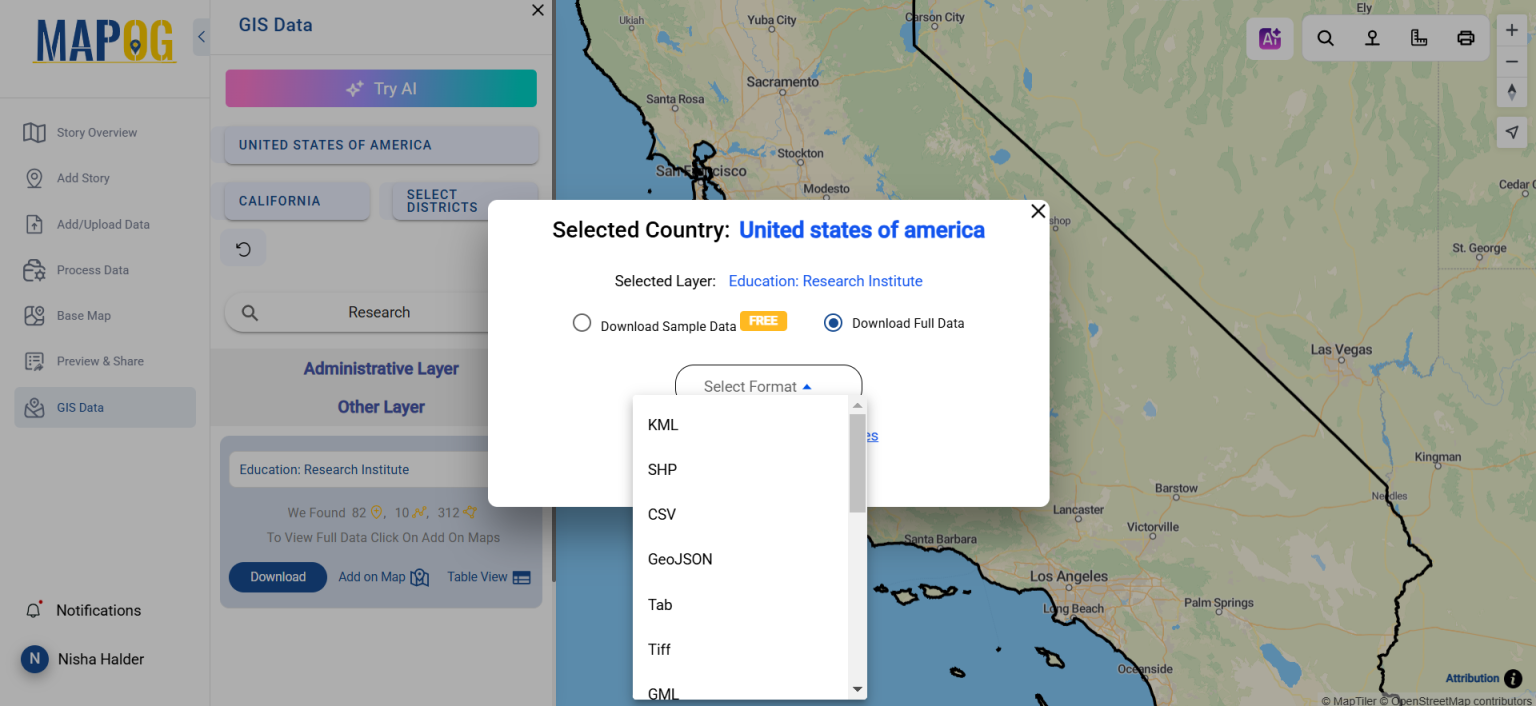 Download Research Institute Data in Shapefile, KML, MID +15 GIS Formats