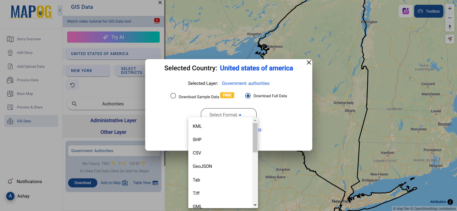 Download Authorities Data in Shapefile, KML, MID +15 GIS Formats Using GIS Data by MAPOG