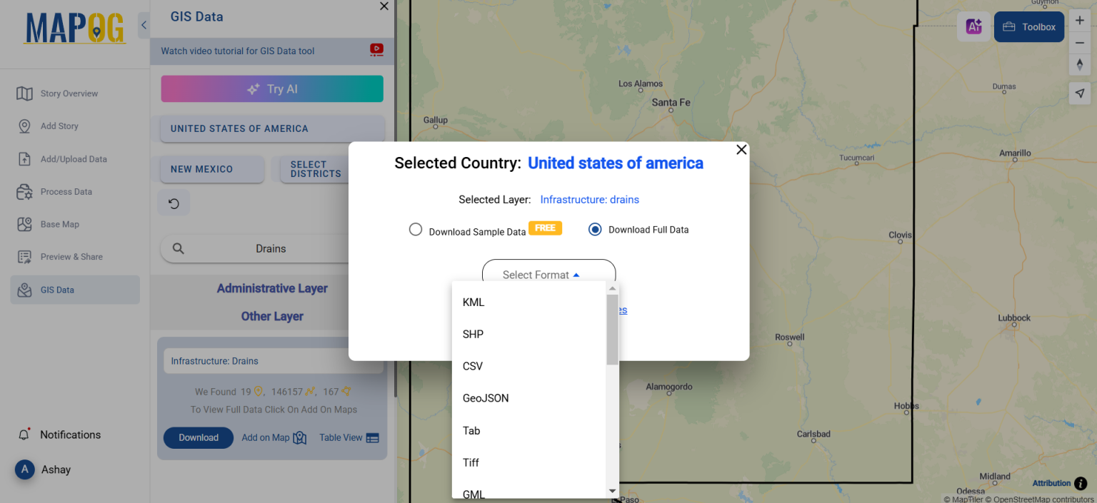 Download Drains Data in Shapefile, KML, MID +15 GIS Formats