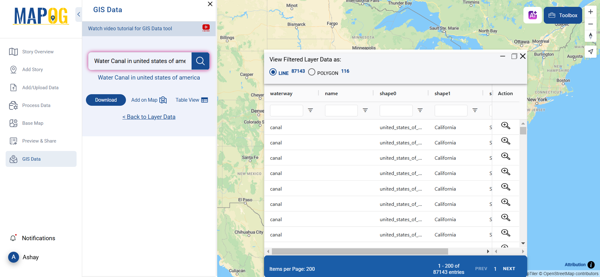 Download Water Canal Data in Shapefile, KML, MID +15 GIS Formats