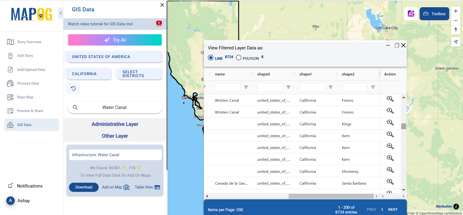 Download Water Canal Data in Shapefile, KML, MID +15 GIS Formats