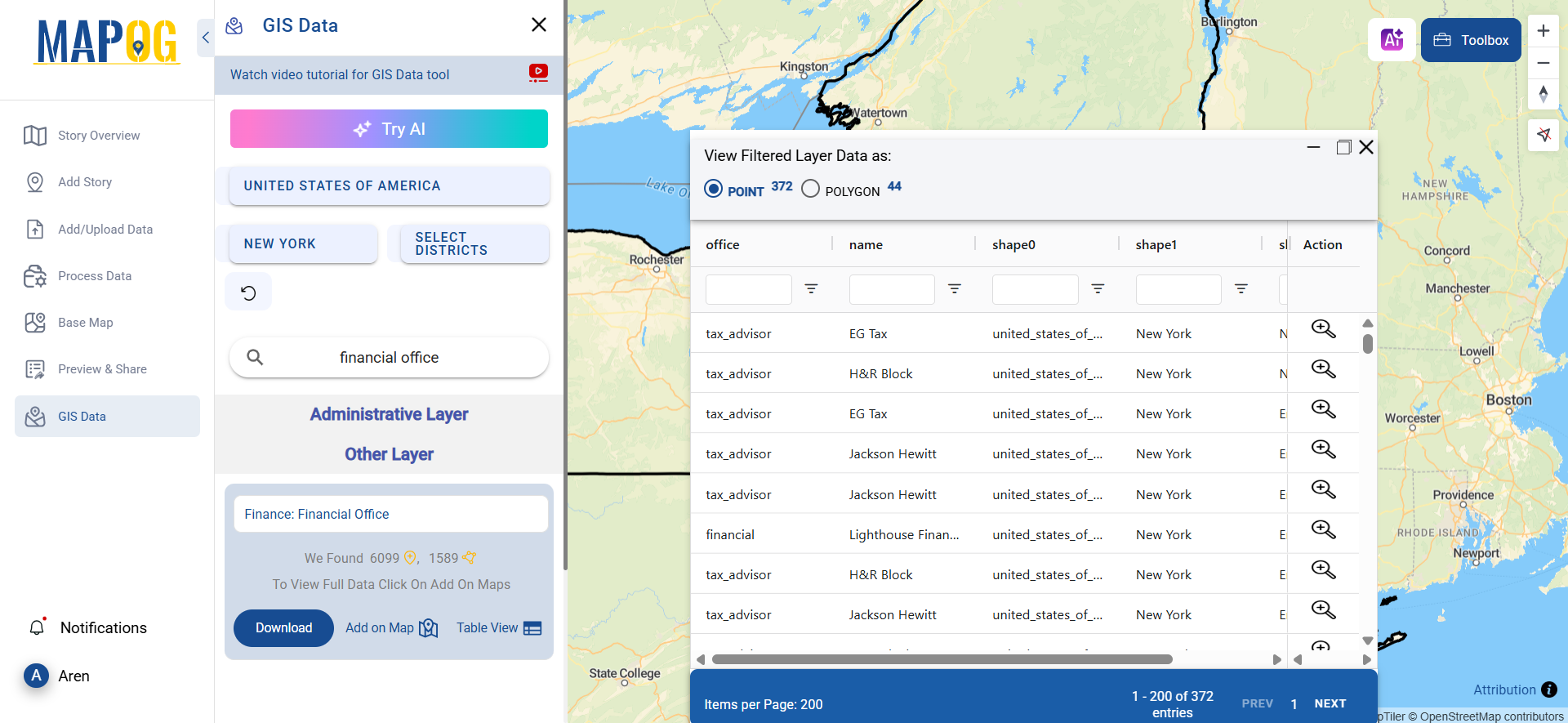 Download Financial Office Data in Shapefile, KML, MID +15 GIS Formats