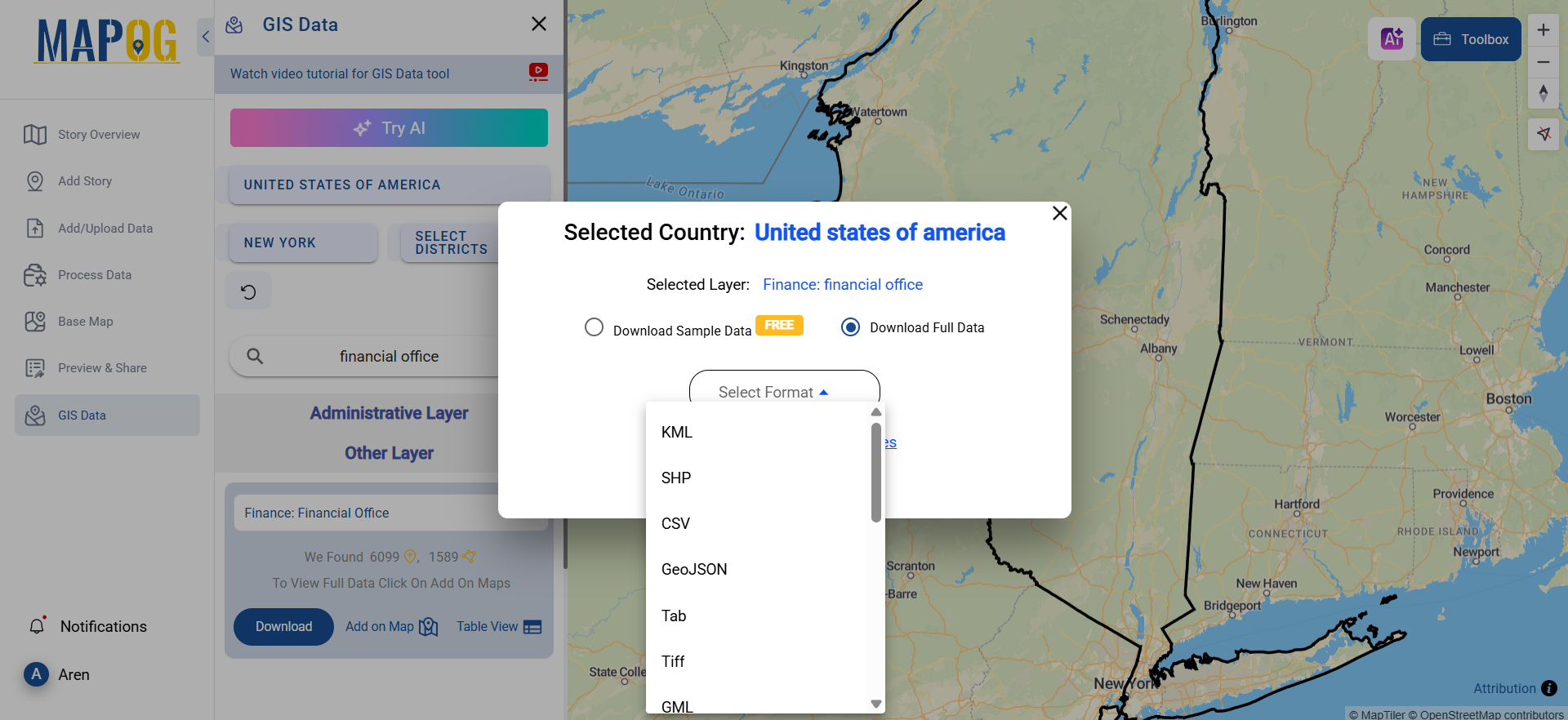 Download Financial Office Data in Shapefile, KML, MID +15 GIS Formats