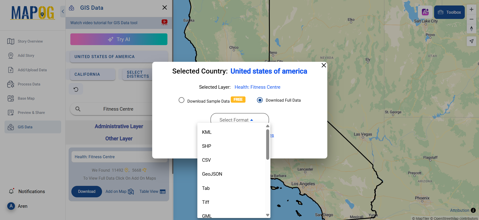 Download Fitness Centre Data in Shapefile, KML, GEOJSON