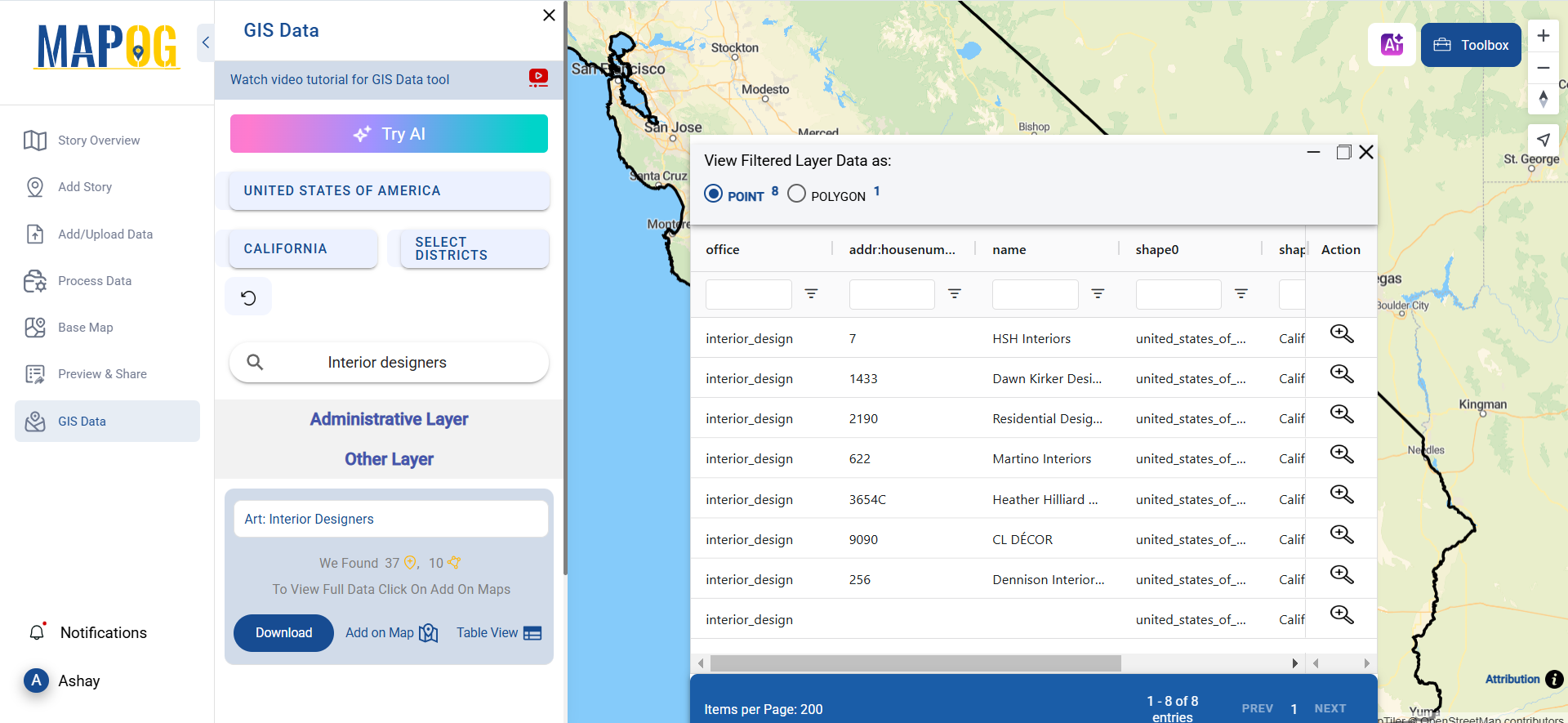Download Interior Designers Data in Shapefile, KML, MID +15 GIS Formats
